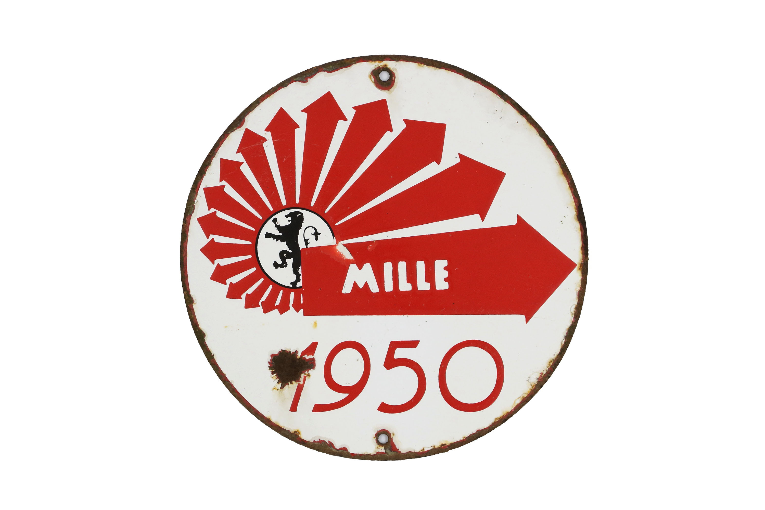 Lot 388 - A Mille Miglia Enamel Route Marker Sign