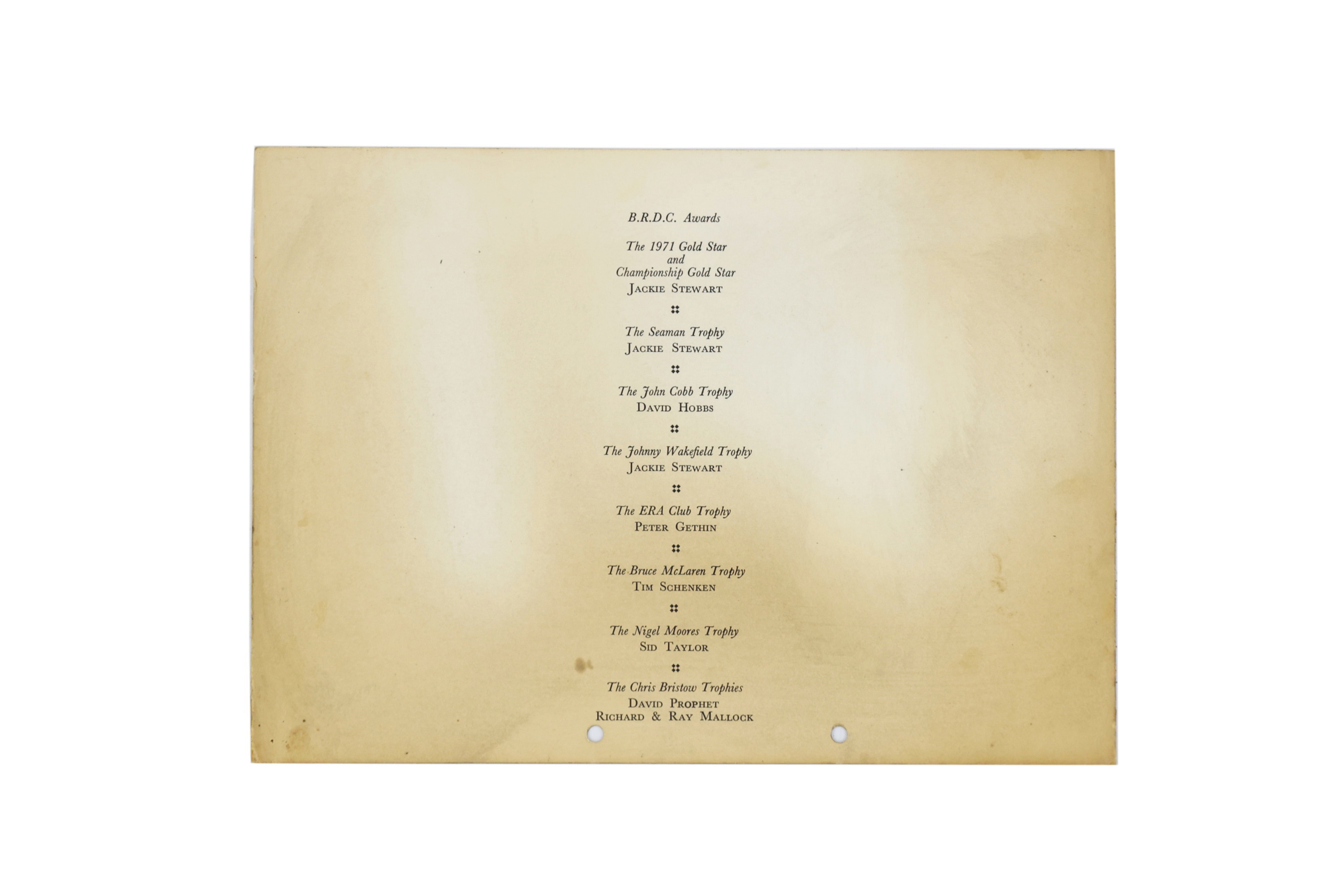 Lot 276 - 1971 BRDC Dinner Signed Menu, ex-Rudd