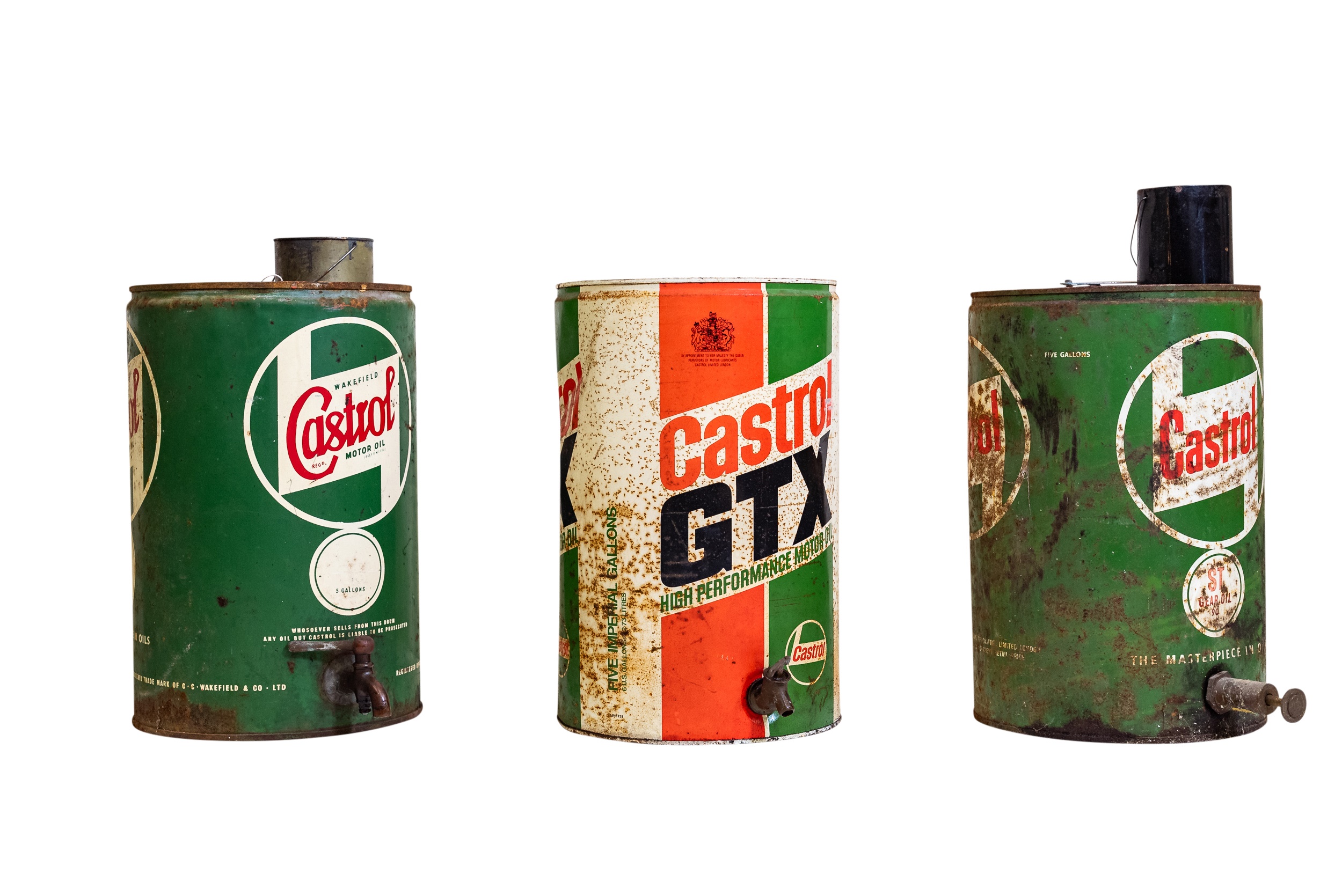 Lot 250 - Three Castrol 5-Gallon Oil Drums